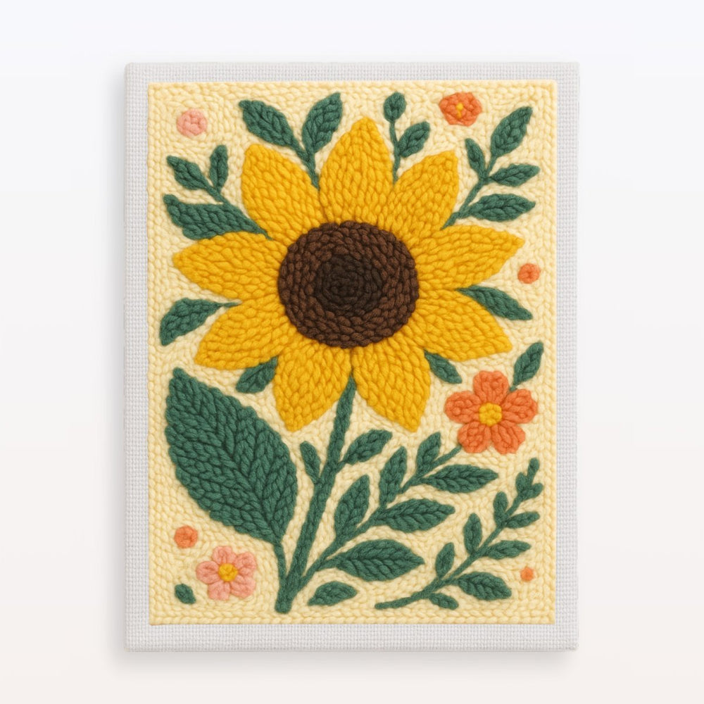 Golden Sunflower Punch Needle Kit I DIY Craft Set by Punchora